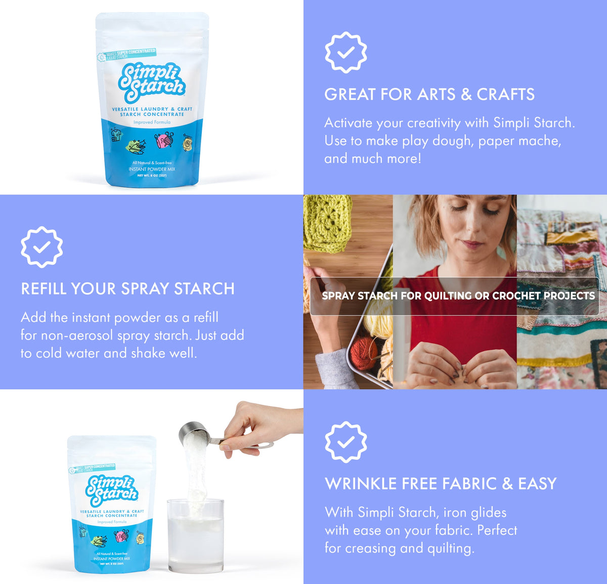 Simpli Starch | 8oz (227g) Instant Mix Powder for Liquid Starch